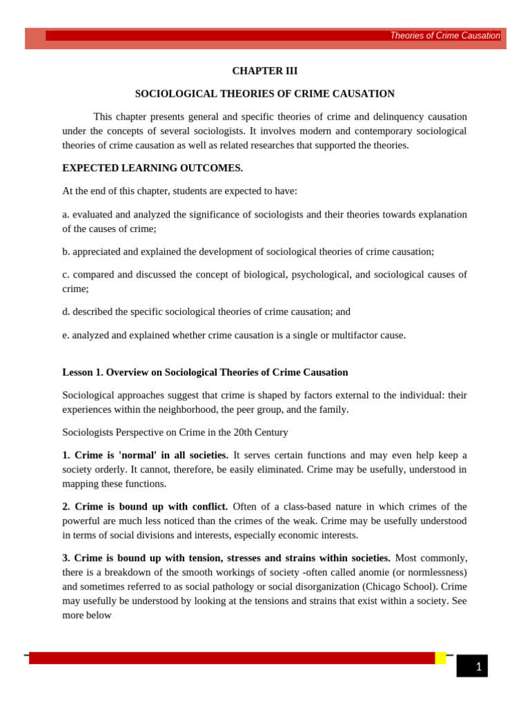 Theories of Crime Causation Chapter 3 Lesson 1 | PDF | Behaviorism | Learning