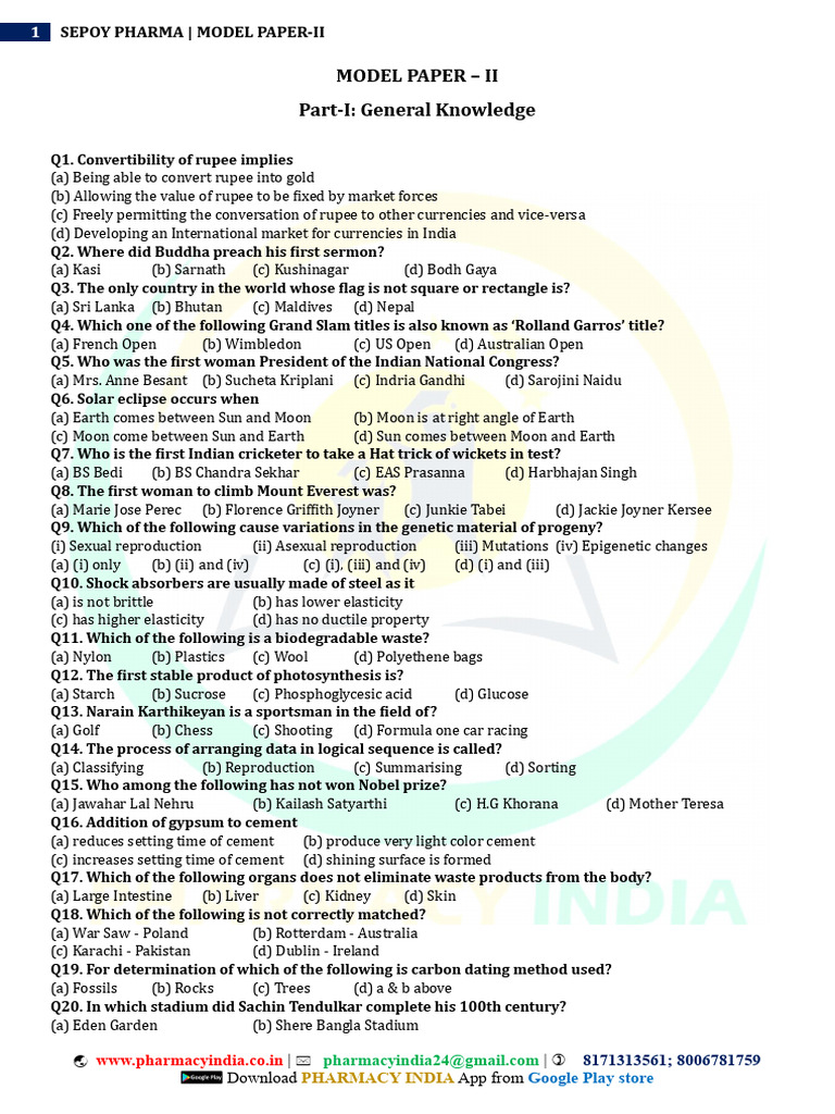 Sepoy Pharma Model Paper II | PDF | Medical Prescription