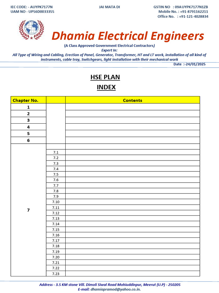 Hse Plan | PDF | Occupational Safety And Health | Electrical Wiring