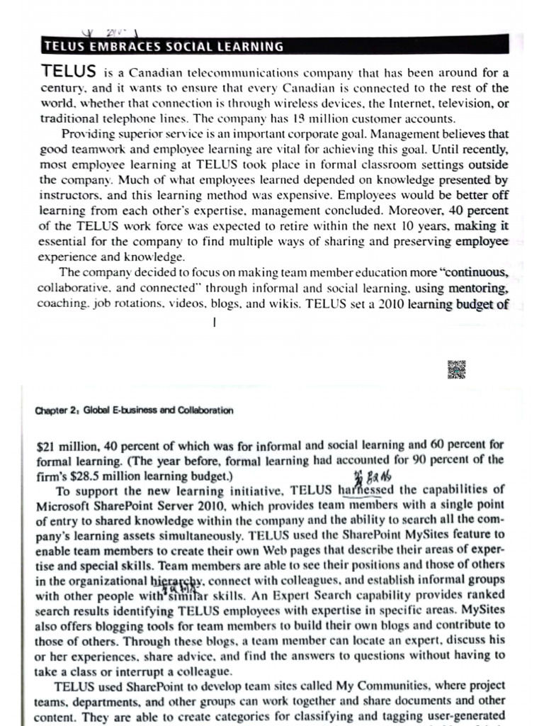 Ch02-Case Study - TELUS EMBRCES SOCIAL LEARNING | PDF