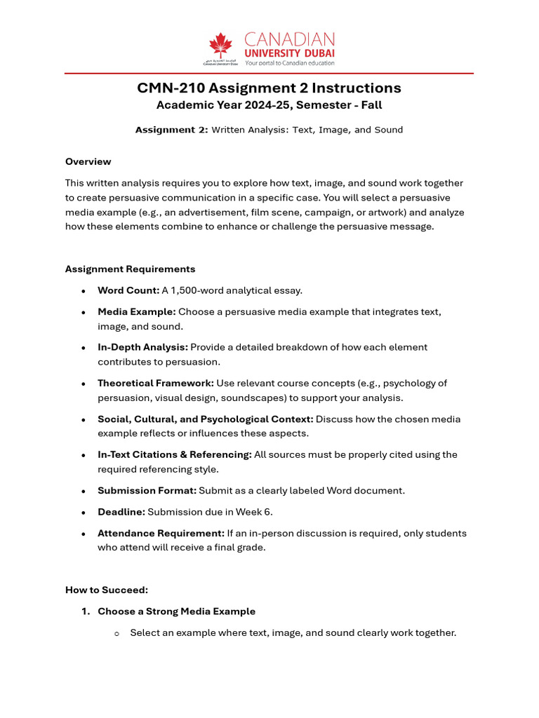 CMN-210 Assignment 2 Instructions | PDF | Essays | Persuasion