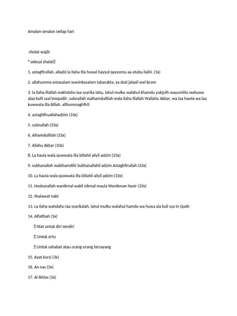 Amalan Harian Setelah Sholat Wajib | PDF