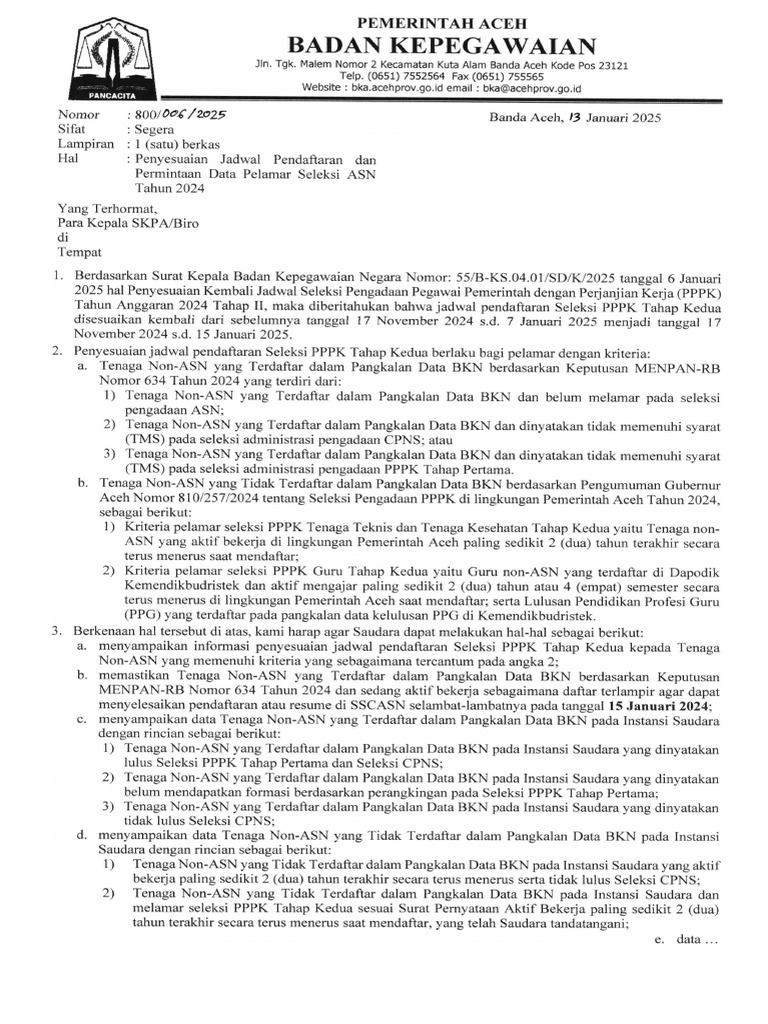 Penyesuaian Jadwal Pendaftaran Dan Permintaan Data Pelamar Seleksi ASN ...