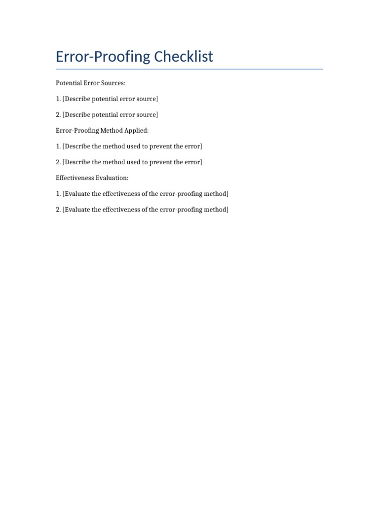 Error Proofing Checklist Template | PDF