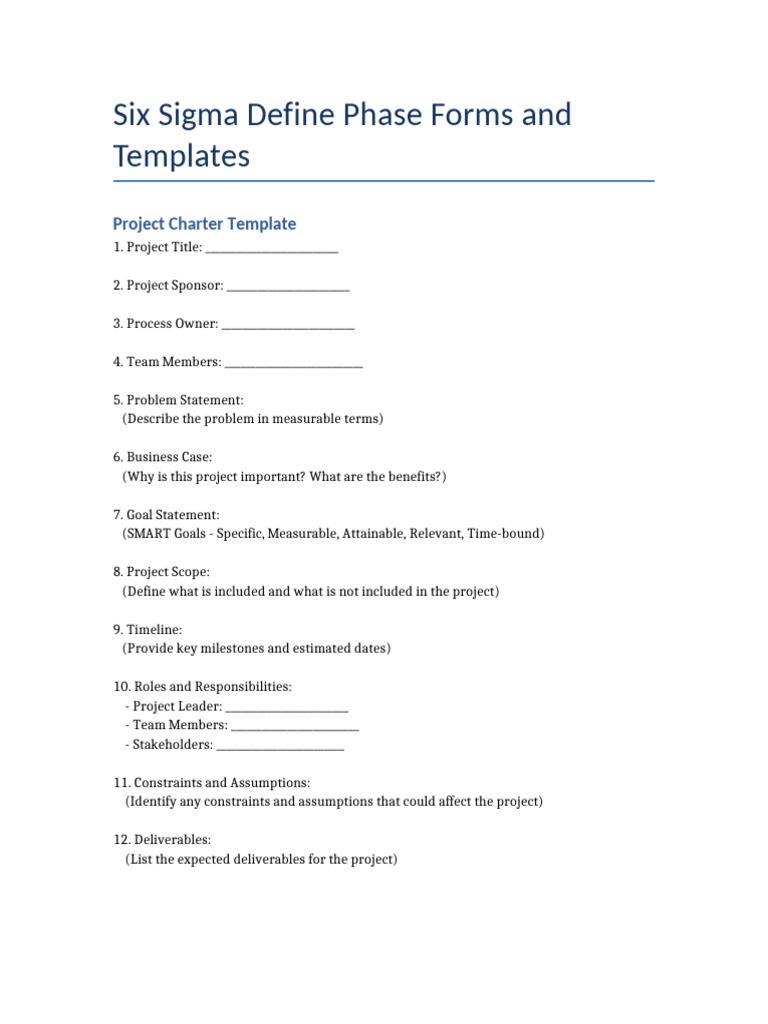 Six Sigma Define Phase Templates | PDF | Business