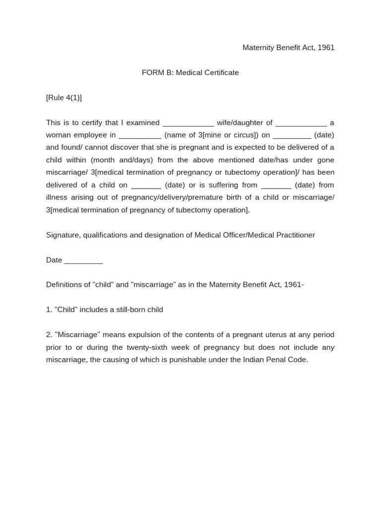 Maternity Certificate Form-B | PDF