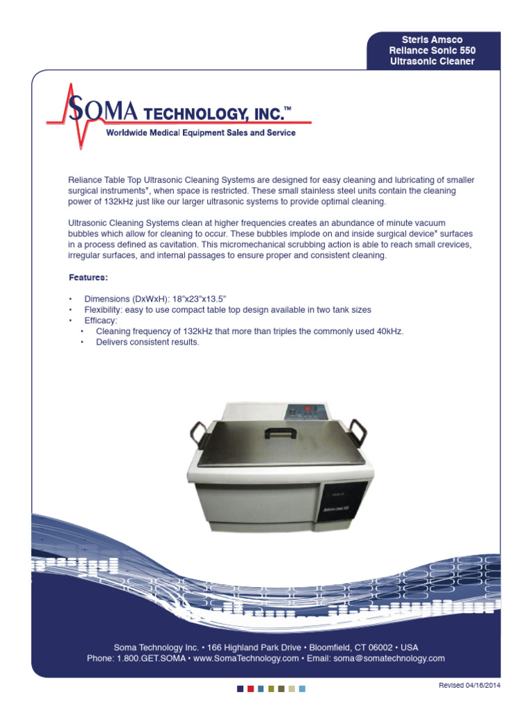 Reliance Sonic 550 Ultrasonic Cleaner | PDF