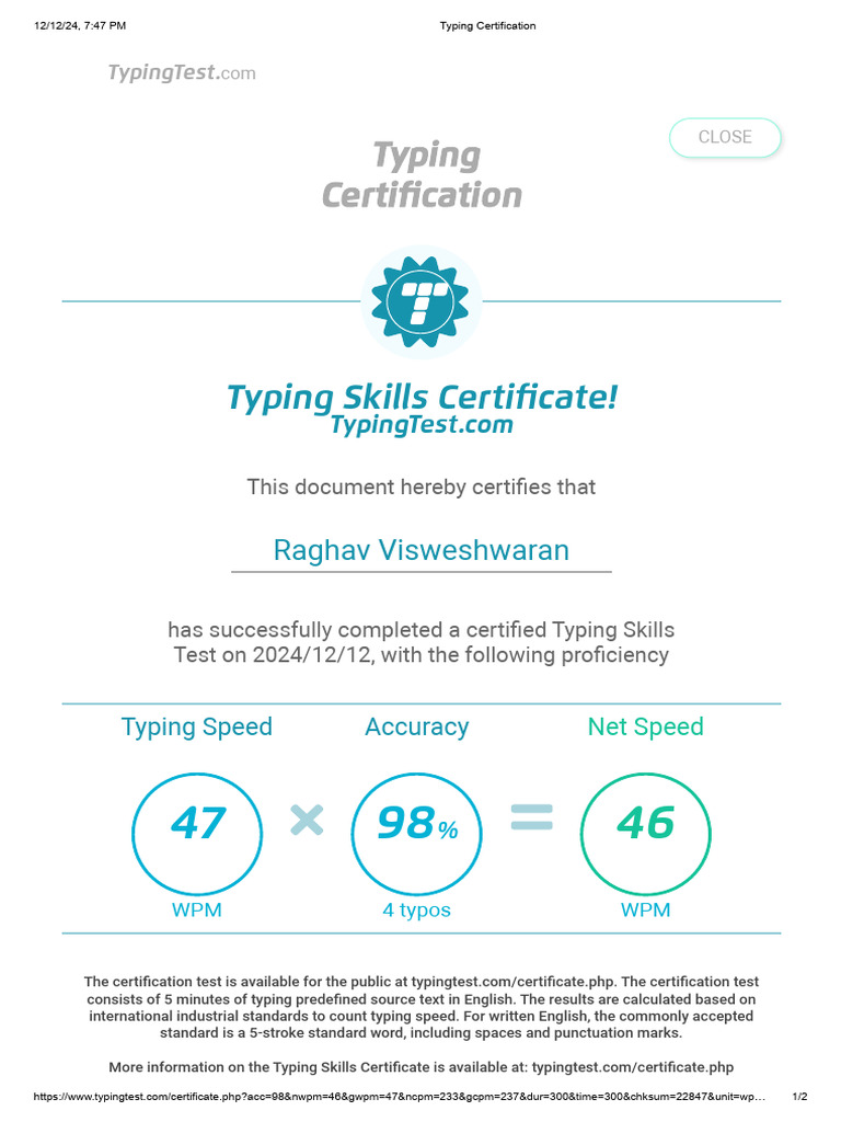 Typing Certification | PDF