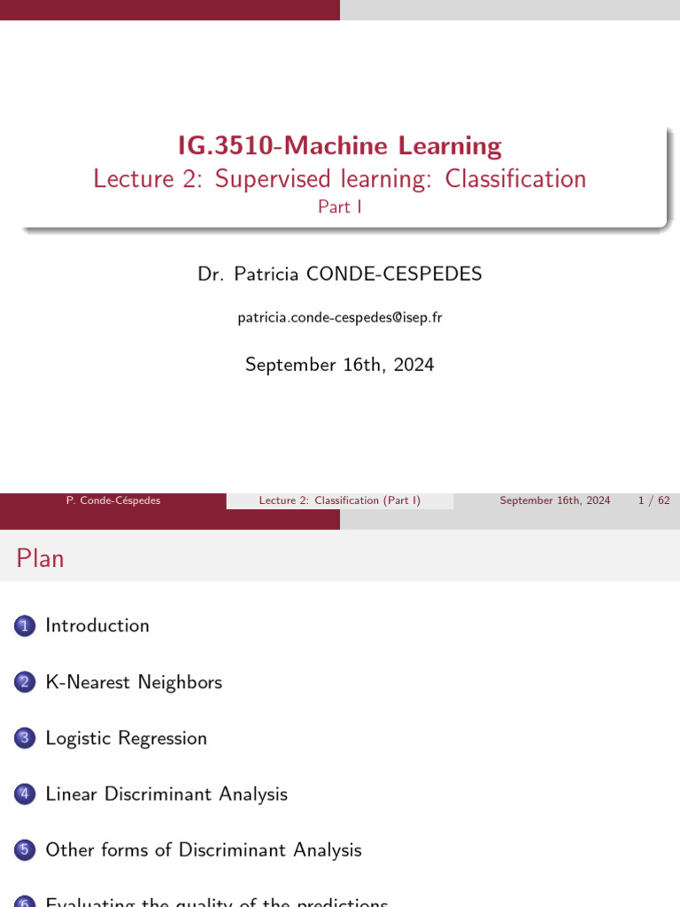 Lecture2 Classification PartI | PDF | Logistic Regression | Statistical Classification