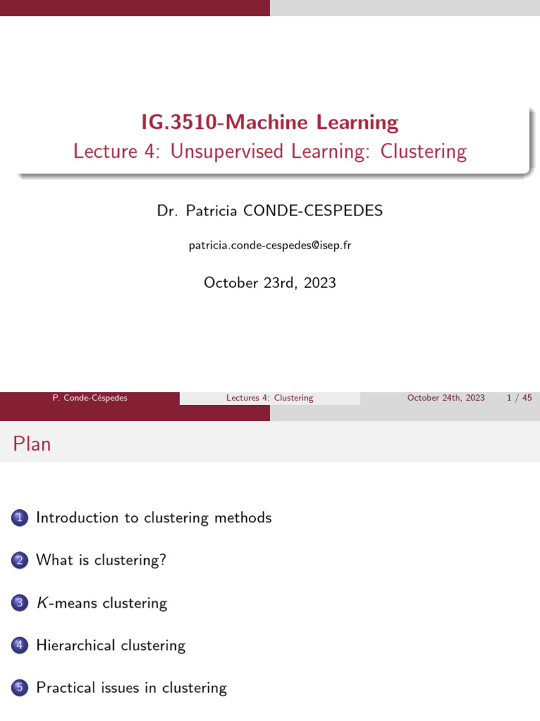 Lecture4 Unsupervised Clustering | PDF | Cluster Analysis | Applied Mathematics