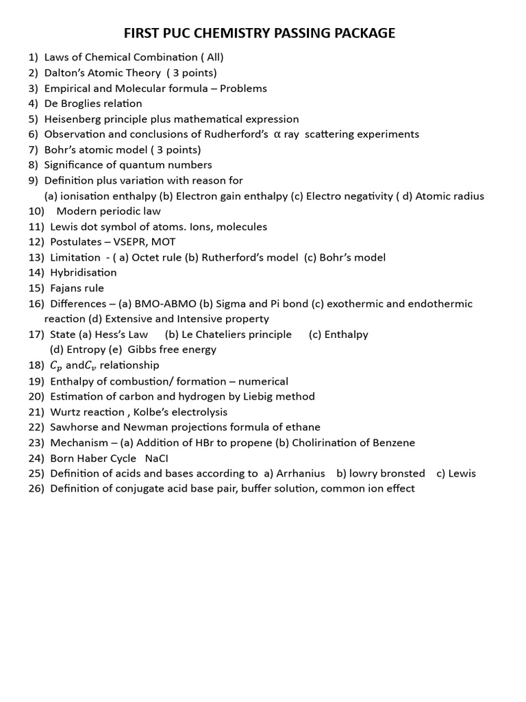 1st PUC Chemistry Passing Package 2025 | PDF