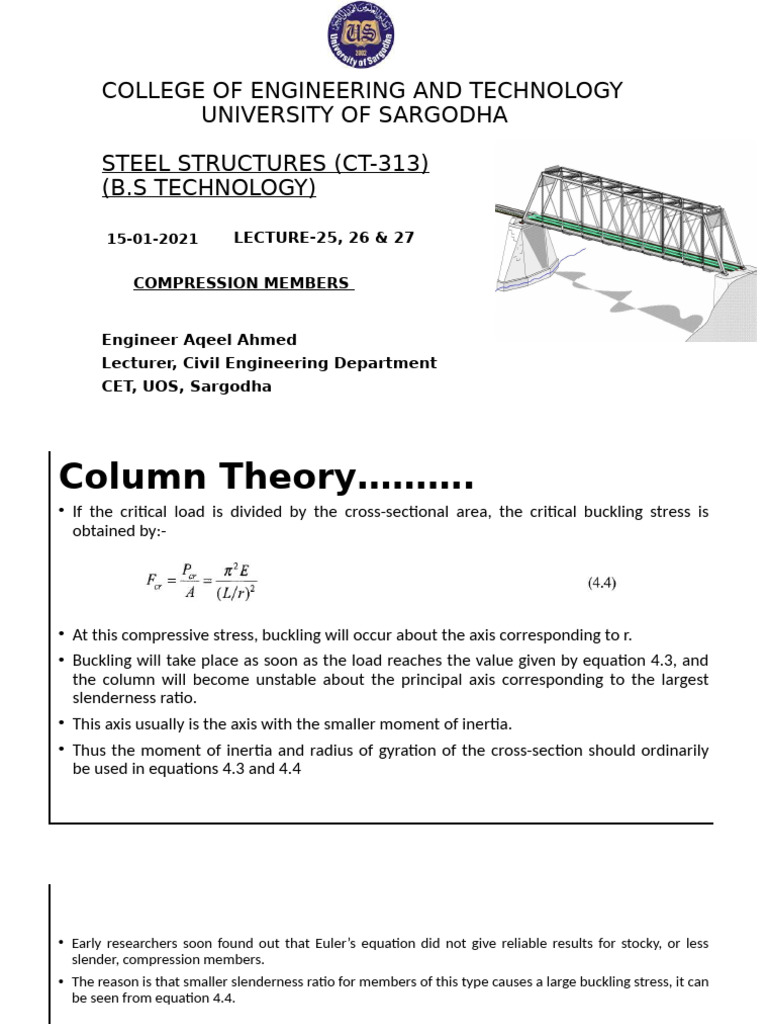 Steel Structure Lec# 09 (Analysis of Compression Members) | PDF ...