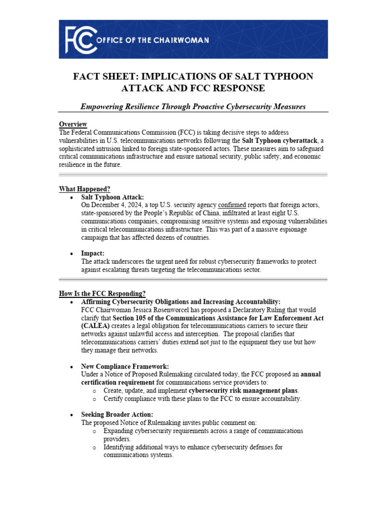 FCC's Cybersecurity Response to Salt Typhoon Attack | PDF | Computer ...