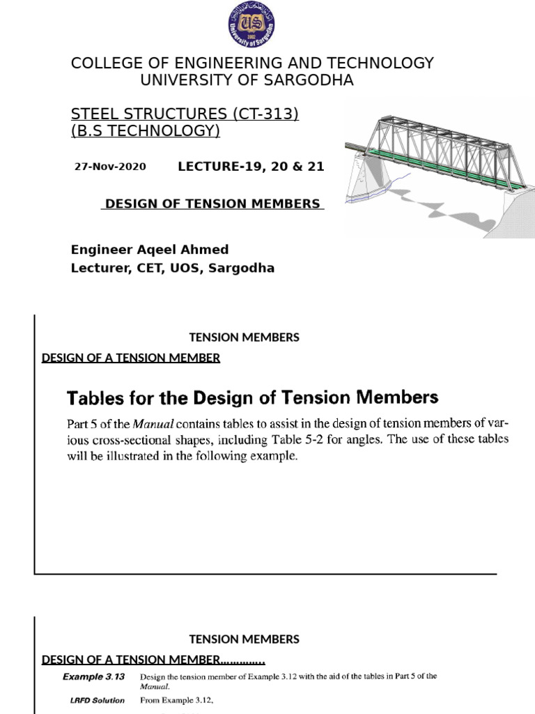 Steel Structure Lec# 07 (Design of Tension Members Through Tables and ...