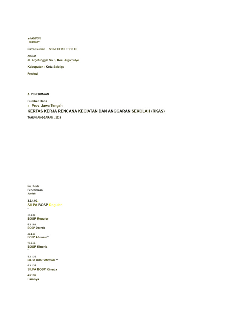 RKAS 2024 (Tahun) SD Negeri Ledok 01 | PDF