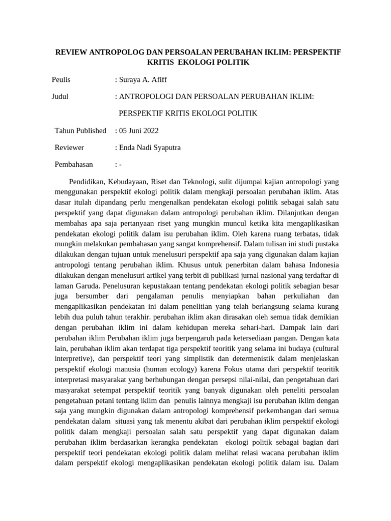 REVIEW ANTROPOLOG DAN PERSOALAN PERUBAHAN IKLIM | PDF