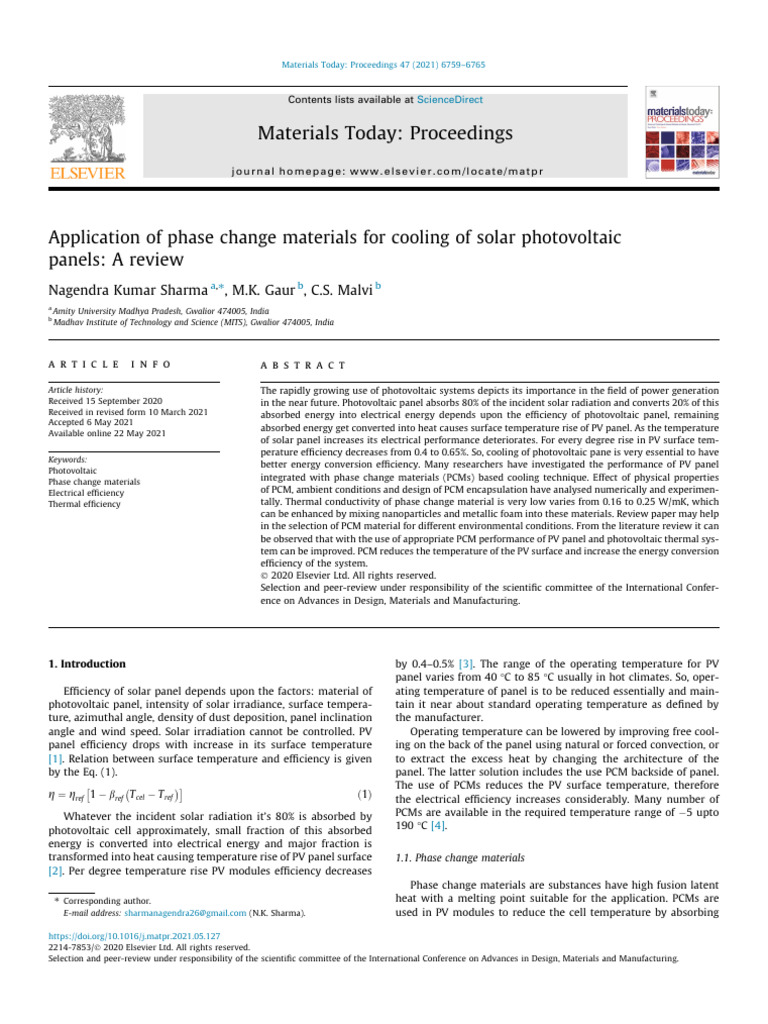 Application of phase change materials for cooling of solar photovoltaic ...