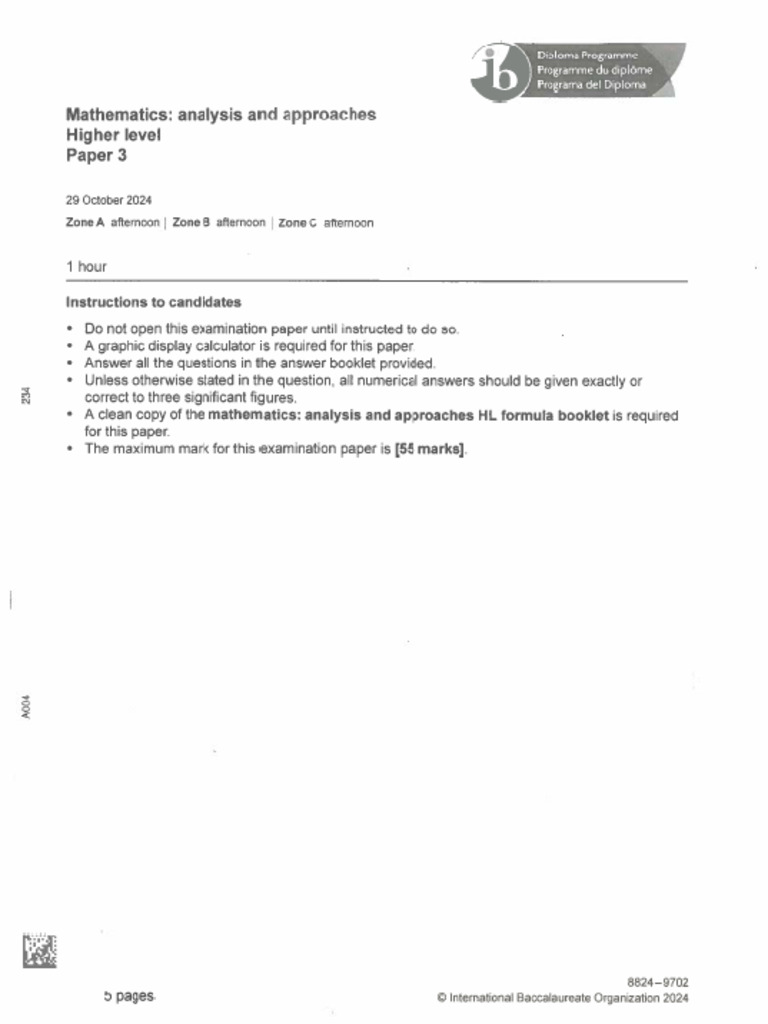 2024.2 Maths AA - Paper 3 HL - Out 2024 | PDF