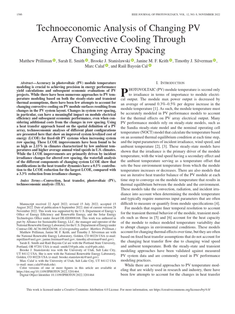 Technoeconomic Analysis of Changing PV Array Convective Cooling Through ...