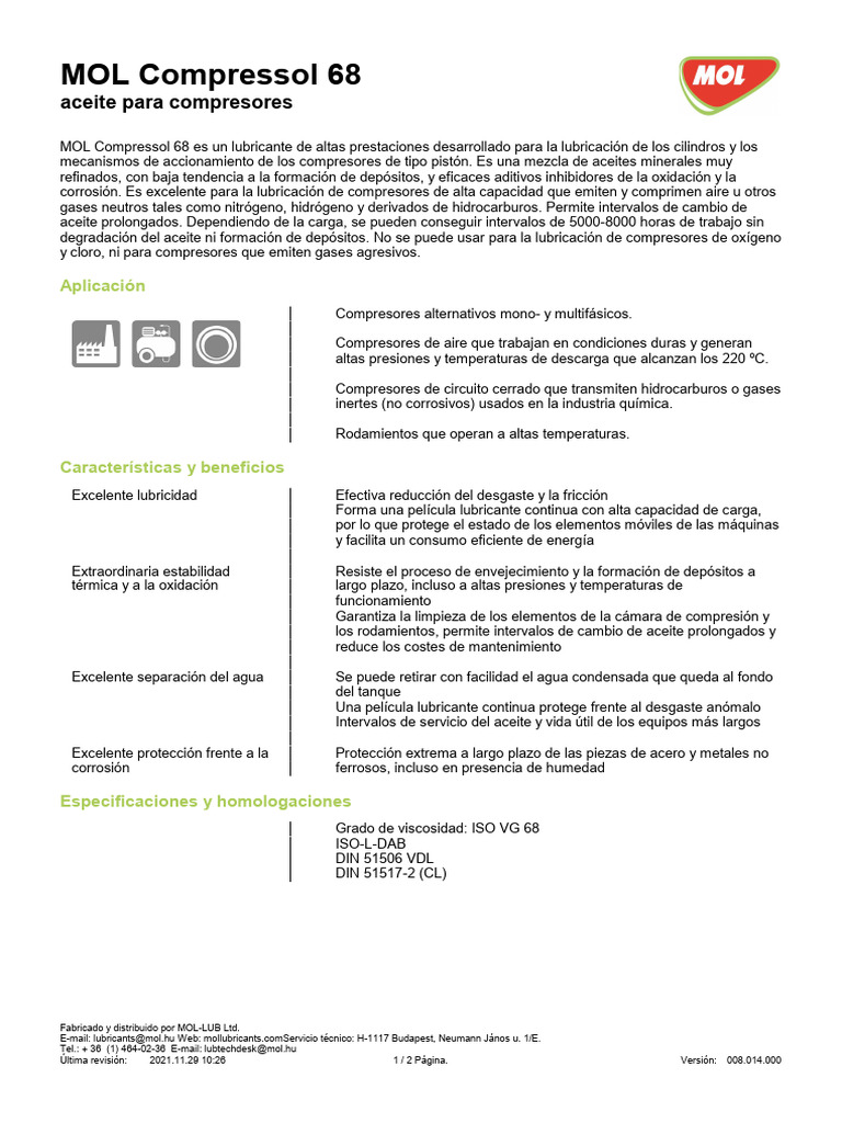 FT - MOL Compressol 68 (211129) - P - ESP | PDF | Lubricante ...