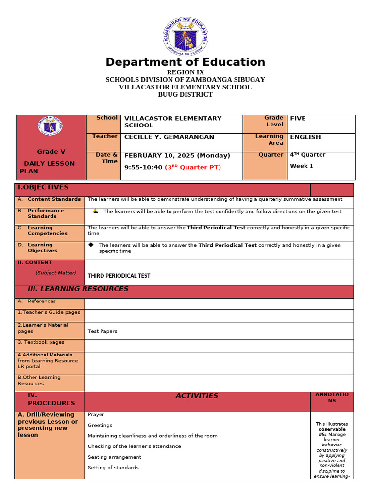 DLP ENG - 5 - qtr4 - Wk1 Mon. PT | PDF | Learning | Teaching