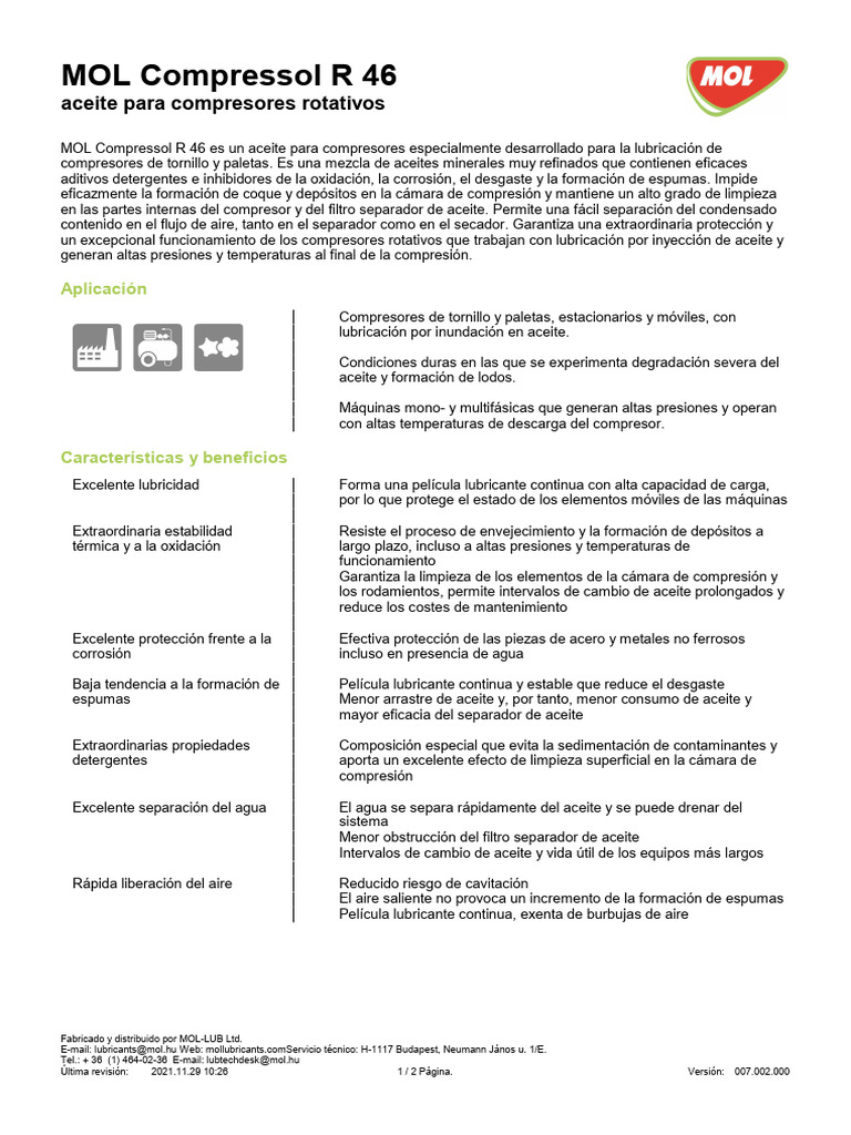 Aceite MOL Compressol R 46 para Compresores | PDF | Lubricante ...
