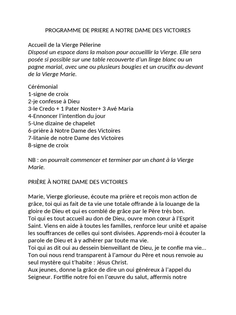 Programme de prière à Notre-Dame des Victoires | PDF | Marie, mère de ...