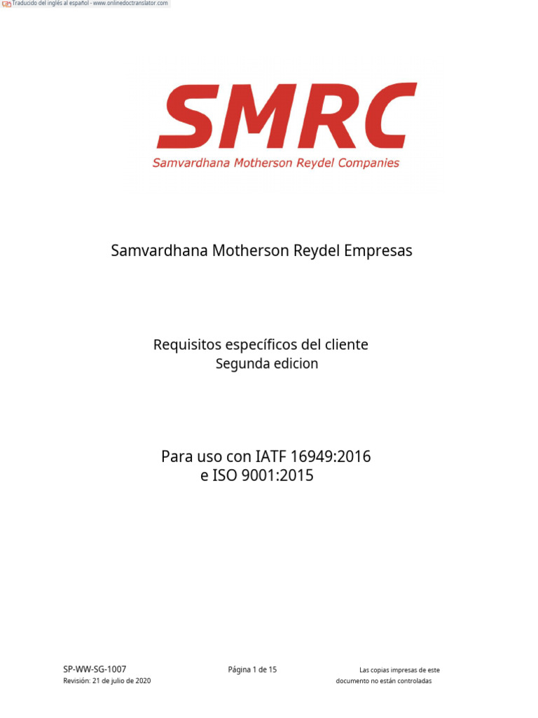 00 SMRC CSR 2nd Edition IATF 2018 - V2.en - Es | PDF | Calidad (comercial) | Diseño