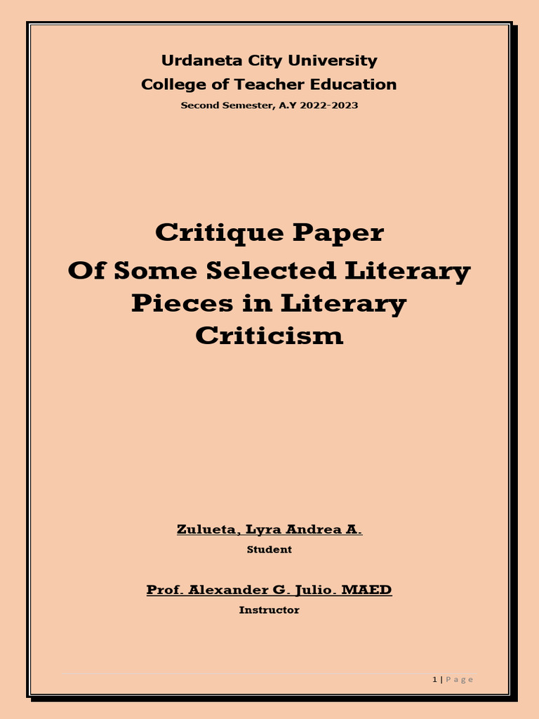 CRITIQUE PAPER | PDF | Beowulf