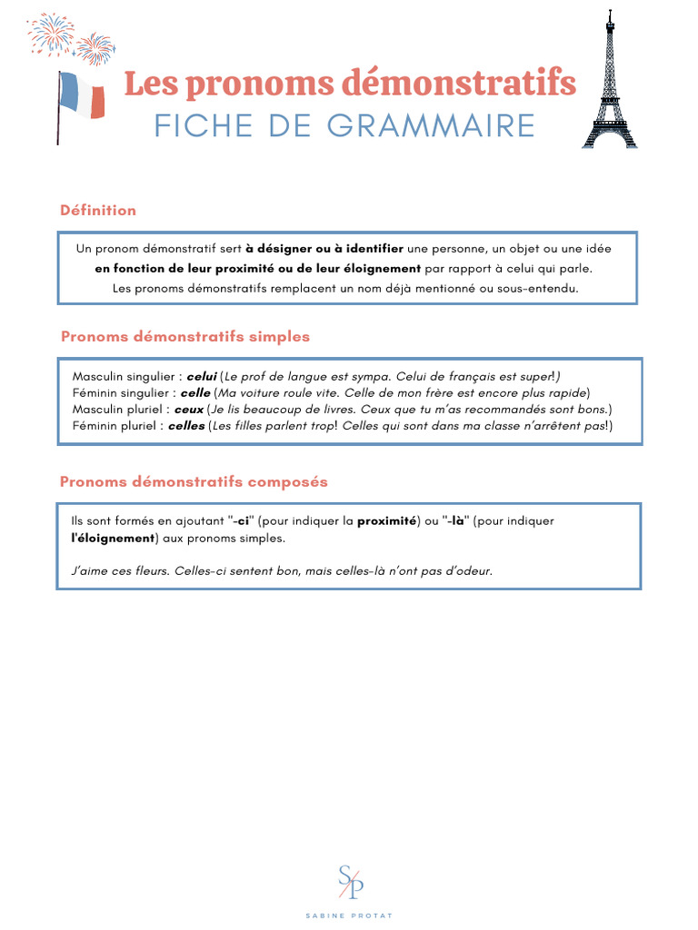 Les pronoms démonstratifs en français | PDF | Genre grammatical | Pronom