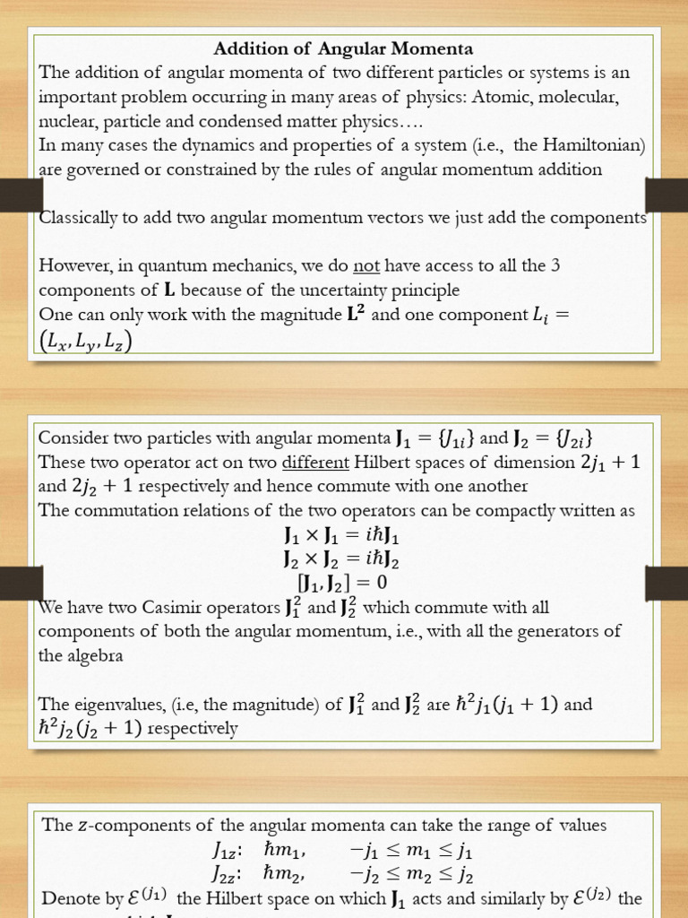 Lecture 3 Addition of Angular Momenta CG Coefficients | PDF | Spin ...