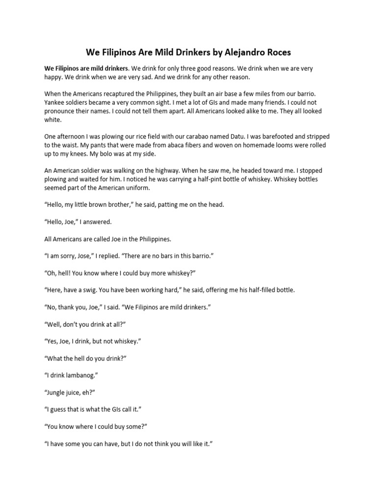 We Filipinos Are Mild Drinkers by Alejandro Roces | PDF