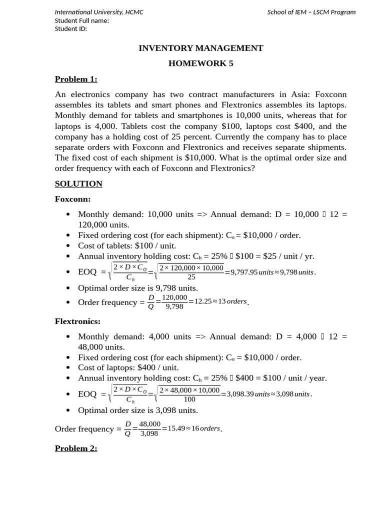 Inventory Homework5 Solution | PDF | Supply Chain Management | Production And Manufacturing