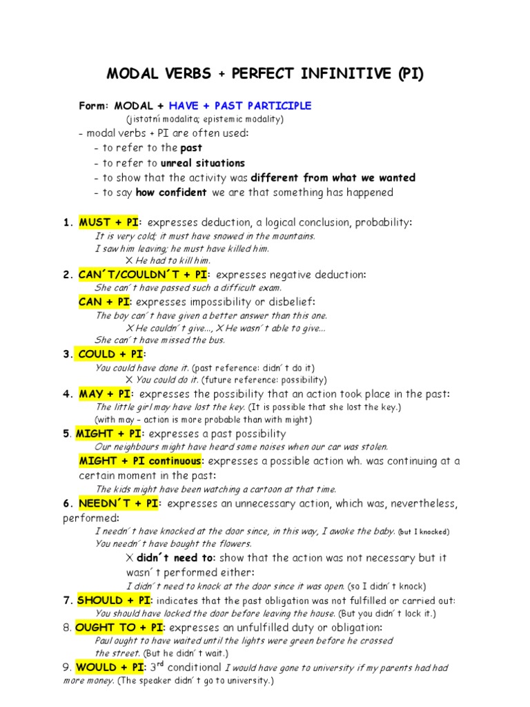 Perfect Infinitive With Modal Verbs 1 | PDF | Grammar | Syntax