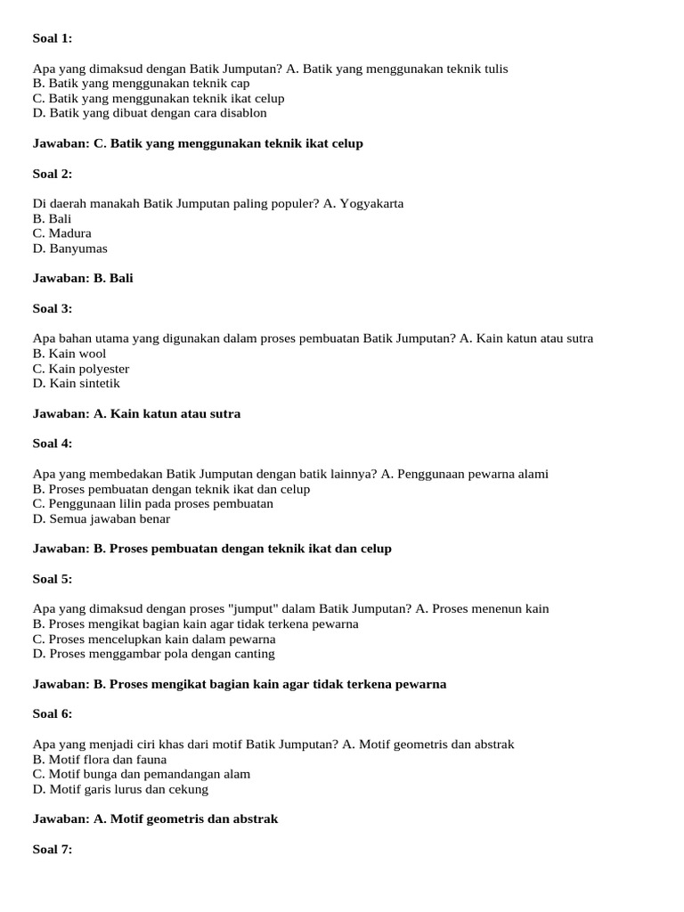 Soal Jawaban Asesment Batik Jumputan | PDF