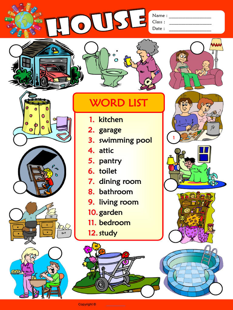 parts of the house esl vocabulary number the pictures worksheet for ...
