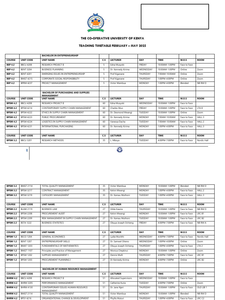 Teaching Timetable February-May 2025 (Draft 1) | PDF | Business ...