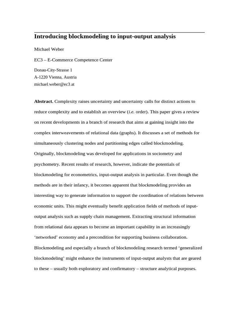 Weber Introducing Blockmodeling To Input-Output Analysis | PDF | Vertex (Graph Theory) | Cluster ...