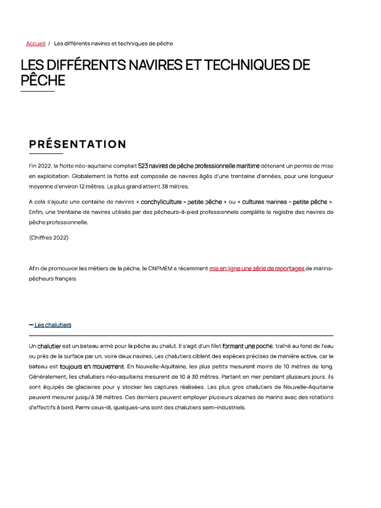 LES DIFFÉRENTS NAVIRES ET TECHNIQUES DE PÊCHE EN AQUITAINE | PDF