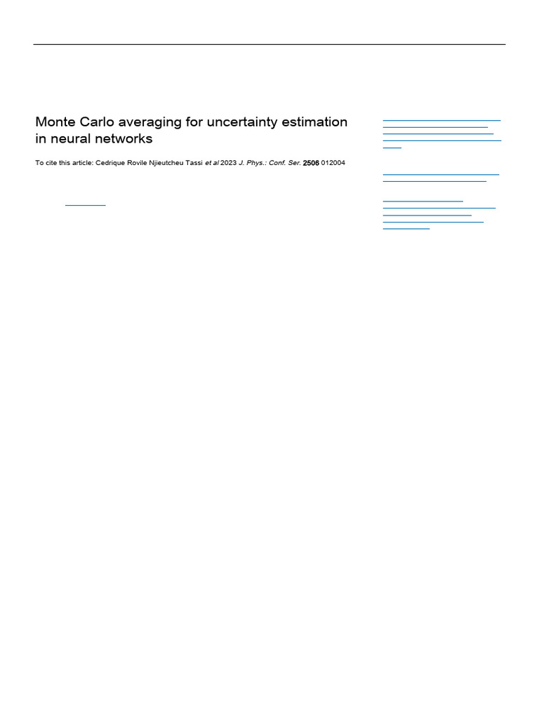Monte Carlo Averaging For Uncertainty Estimation I | PDF | Artificial ...