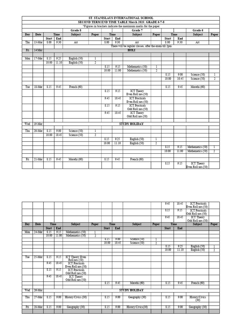 Grades 6-7-8 Second Term Examination March 2025 | PDF | Qualifications ...