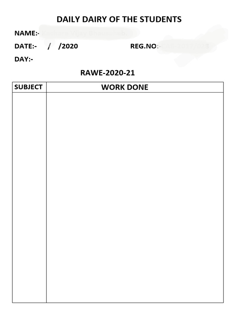 Daily Dairy Report for Students | PDF