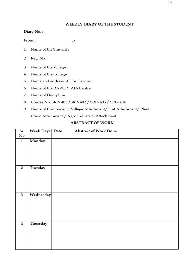 Weekly Diary page. | PDF