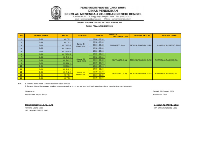 Jadwal Ujian Praktek Pai 2023-2024 | PDF