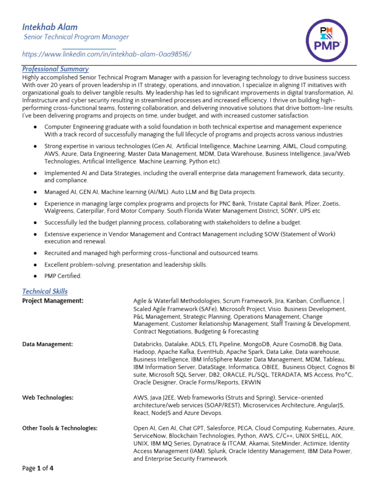 Senior Technical Program Manager Resume | PDF | Ibm Db2 | Oracle ...