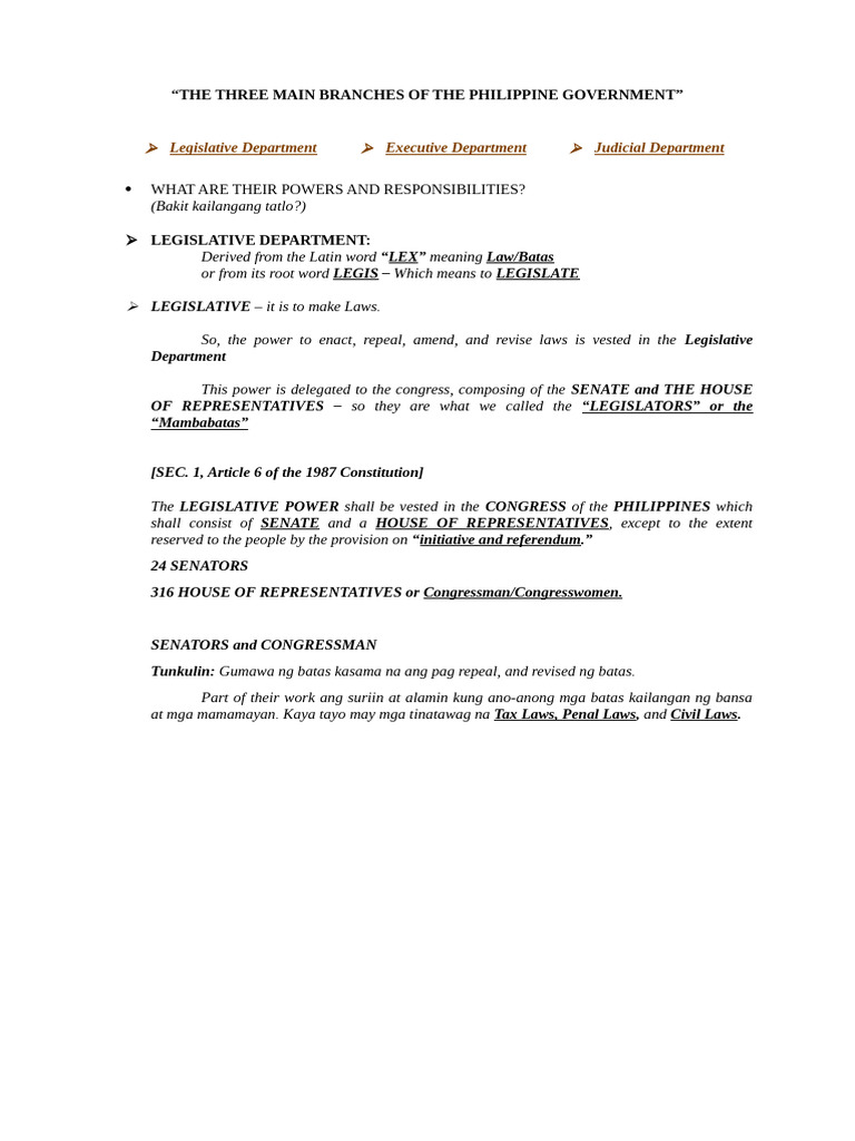 The Three Main Branches of The Philippine Government | PDF | United ...