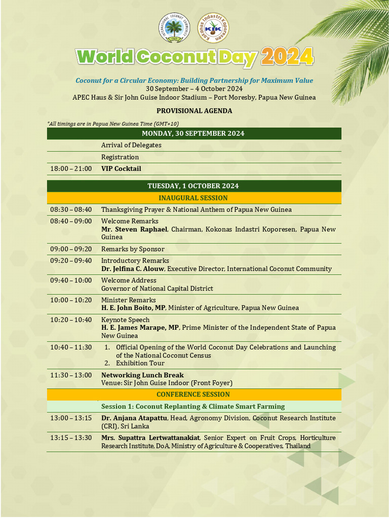 WCD Conference Provisional Agenda 24-09-24 | PDF | Papua New Guinea