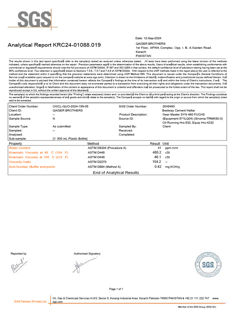 Analytical Report for Gear Master SYN 460 | PDF