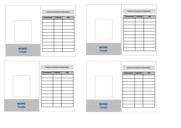 Modelo de Carteirinha de Controle de Treinamentos | PDF
