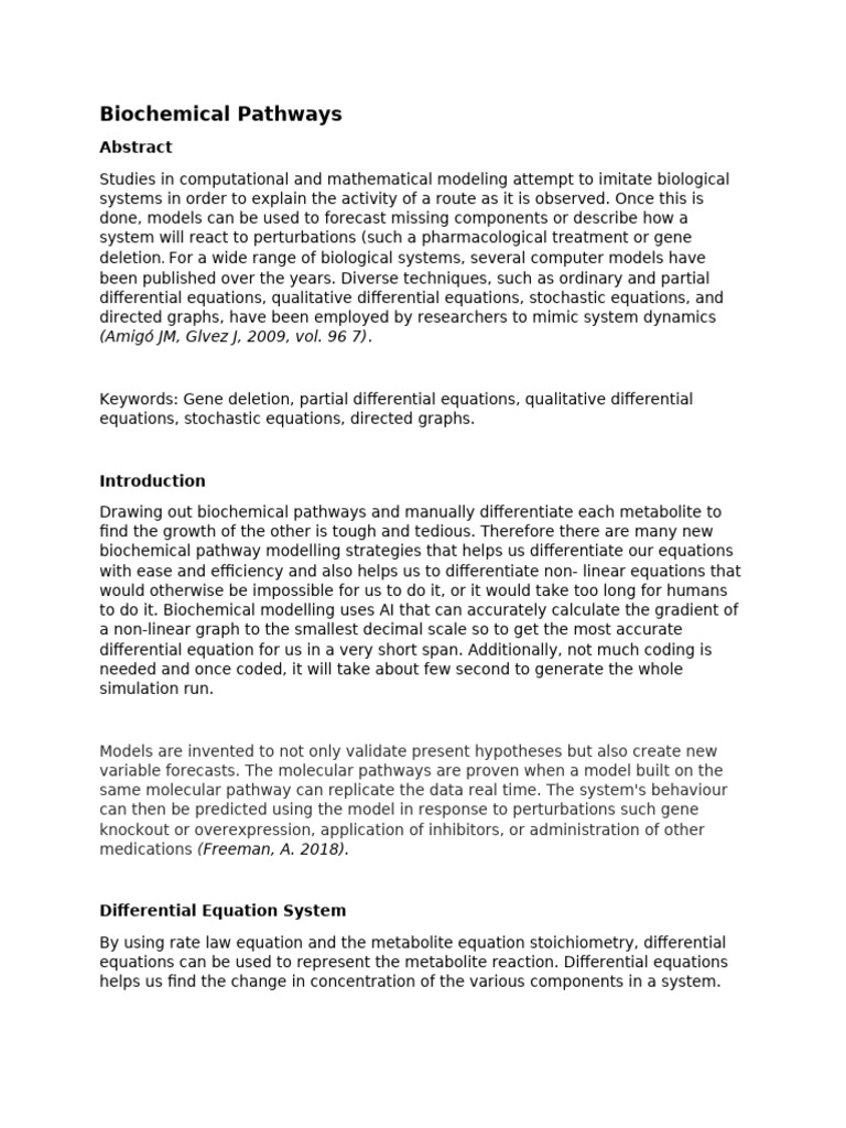 Biochemical Pathway Modeling Techniques | PDF | Equations | Mathematics
